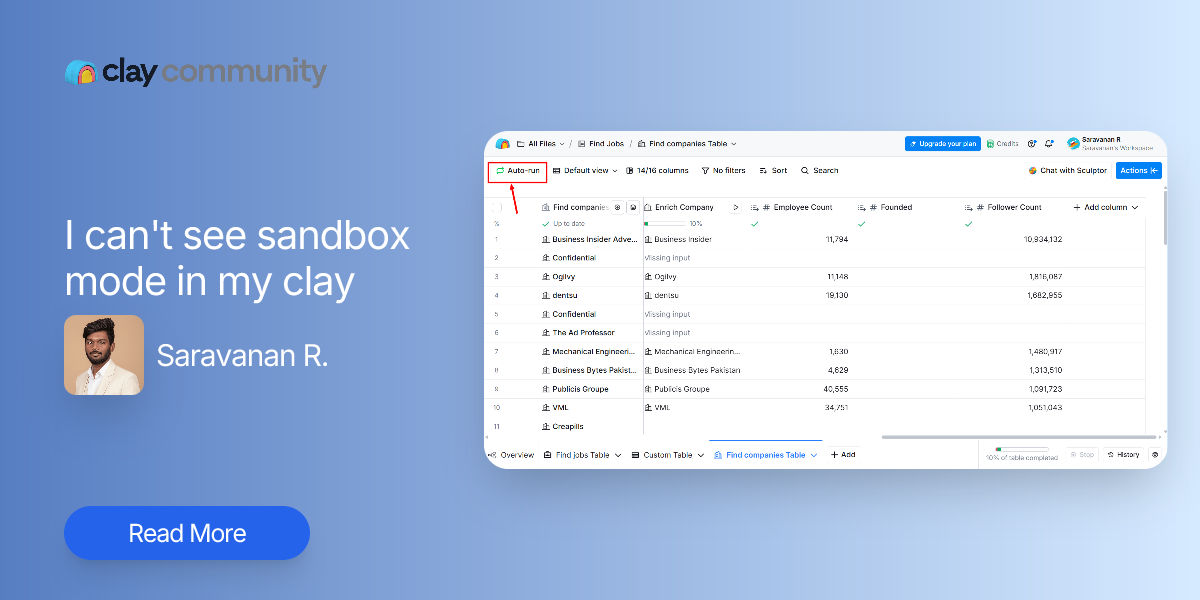 I can't see sandbox mode in my clay | Clay