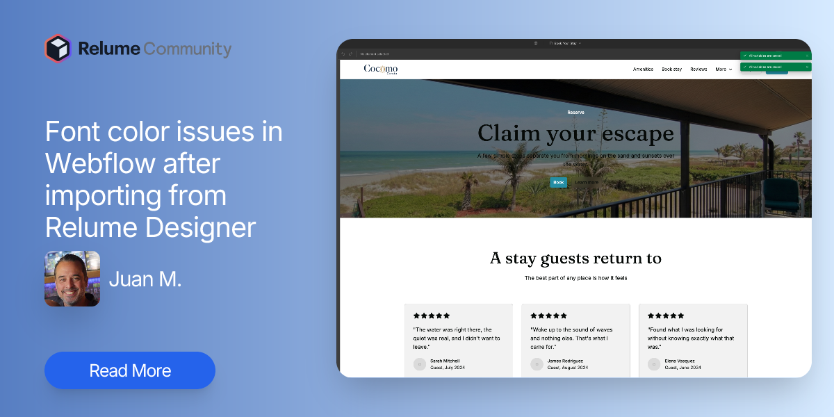 Font color issues in Webflow after importing from Relume Designer ...